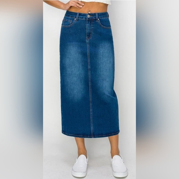 Wax Jean | Skirts | Nwt Denim Back Slit Midi Skirt Size Large | Poshmark